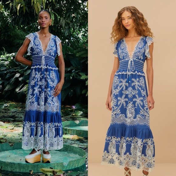 FARM Rio | Dresses | Nwt Farm Rio Blue Romantic Richelieu Embroidered ...